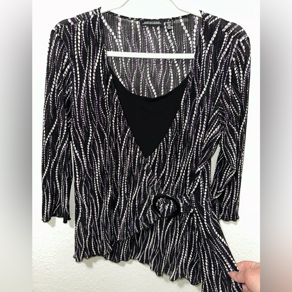 Notations | Tops | Notations Blouse Black With Purple And White Dots ...